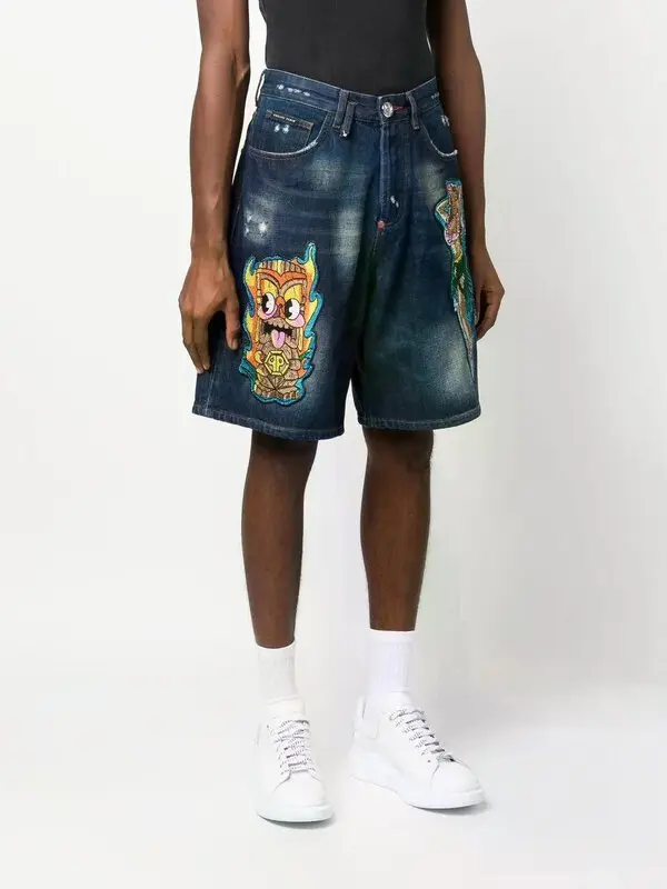 Philipp Plein Patch-detail Knee-length Denim Shorts