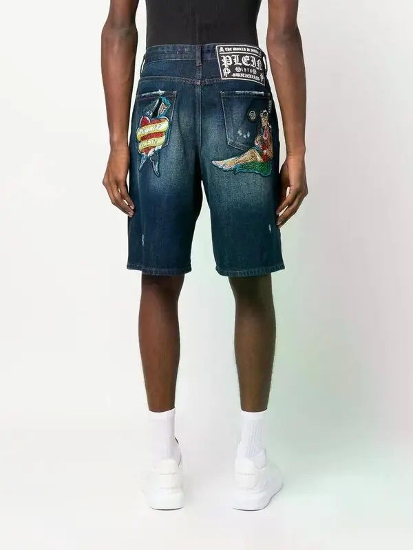 Philipp Plein Patch-detail Knee-length Denim Shorts