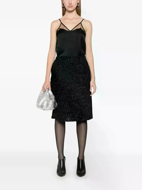 TWINSET Sleeveless V-neck Satin Top With Tulle Inserts