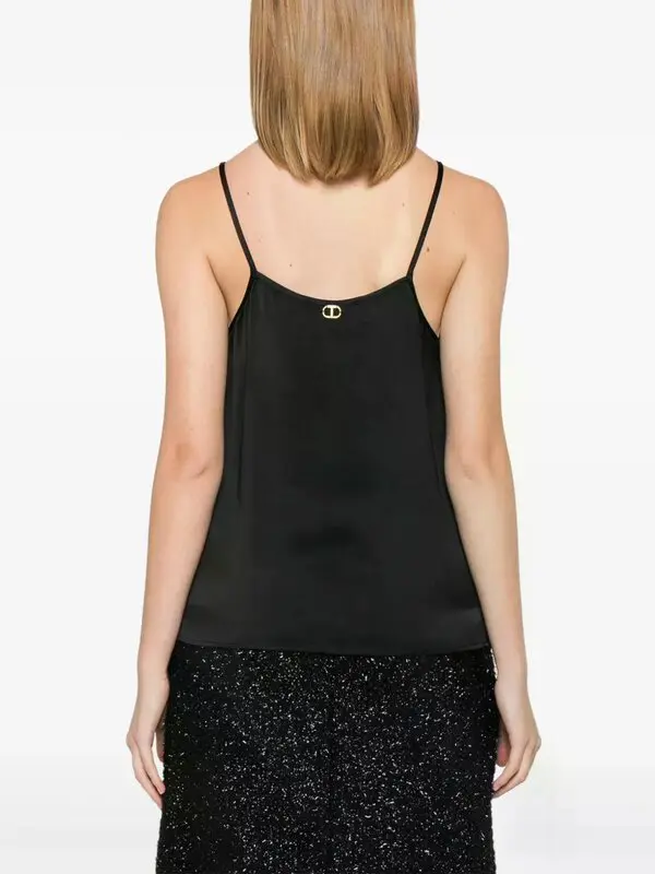 TWINSET Sleeveless V-neck Satin Top With Tulle Inserts