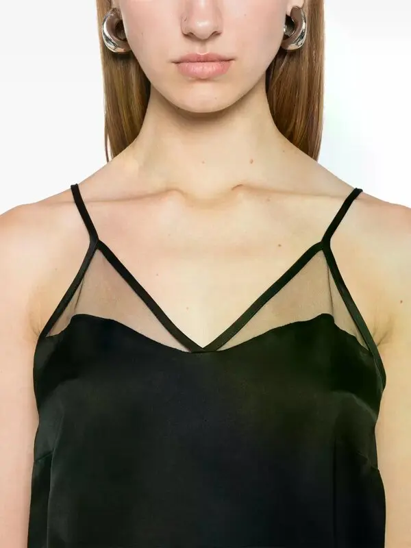 TWINSET Sleeveless V-neck Satin Top With Tulle Inserts