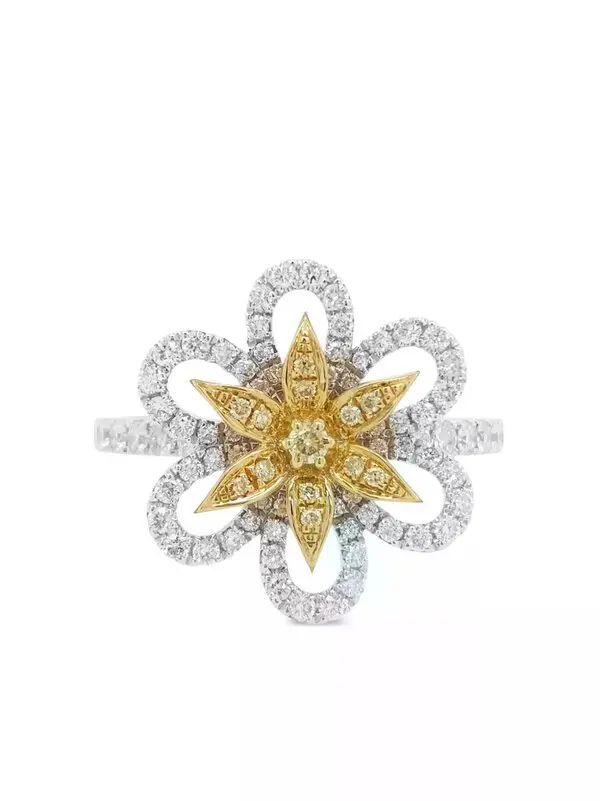 HYT JEWELRY 18kt Yellow Gold And Platinum Diamond Flower Ring - Silver