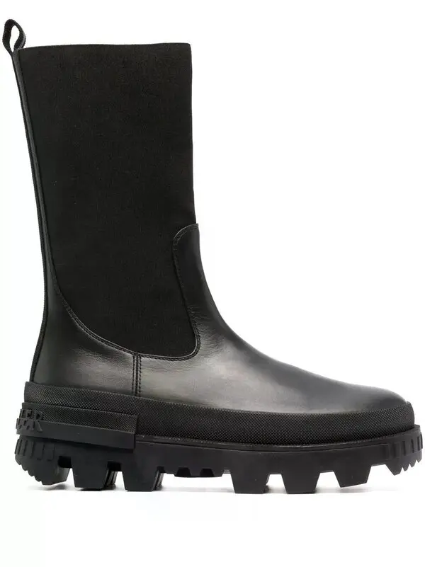 Moncler Calf Leather Panelled Boots - Black