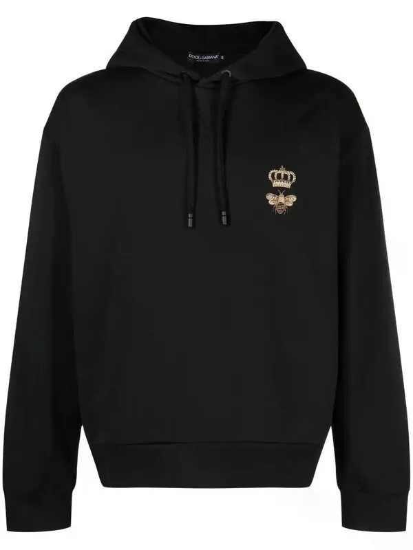 Dolce & Gabbana Embroidered Crown And Bee Cotton Hoodie