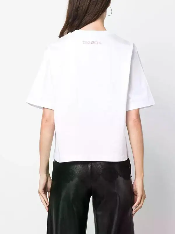 Dsquared2 Lace-trimmed Graphic Print Cotton T-shirt