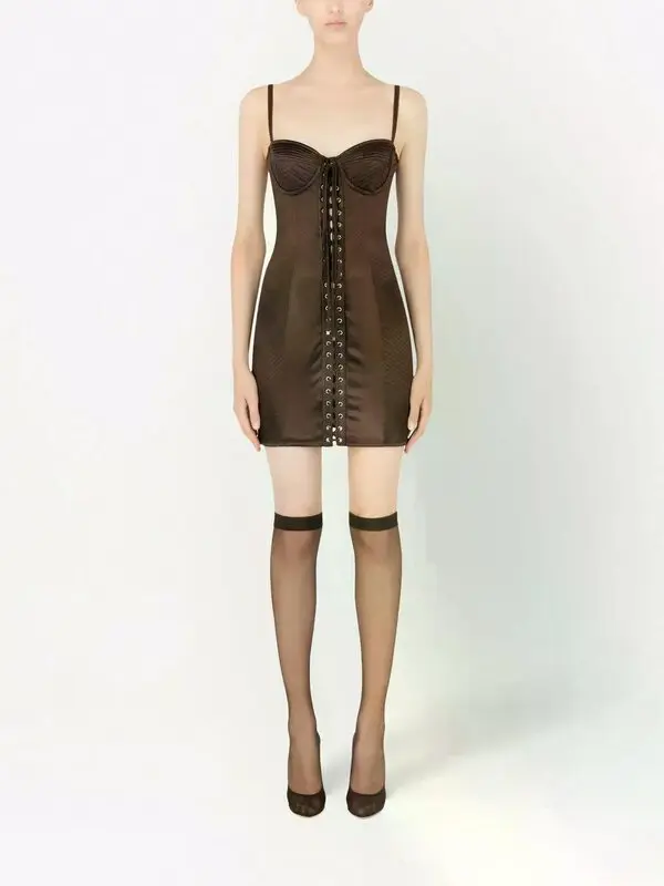 Dolce & Gabbana Satin Corset Mini Dress - Brown