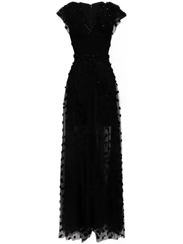 SAIID KOBEISY Beaded Tulle Gown - Black
