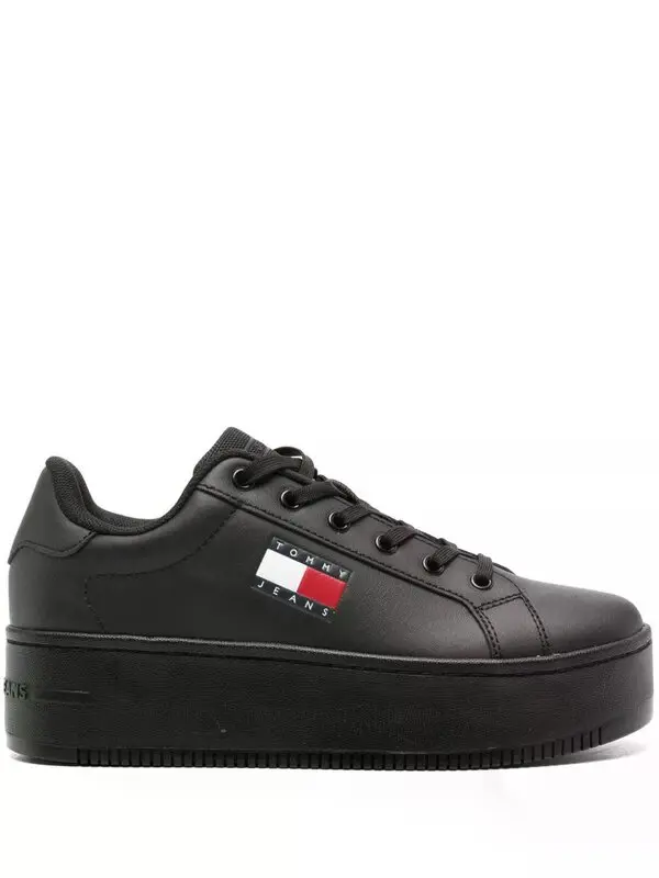 Tommy Hilfiger Flatform Leather Sneakers - Black