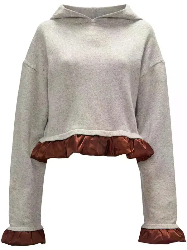 JW Anderson Satin-trimmed Cropped Hoodie - Grey