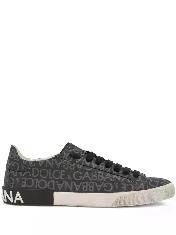 Dolce & Gabbana Portofino Logo Print Sneakers - Grey