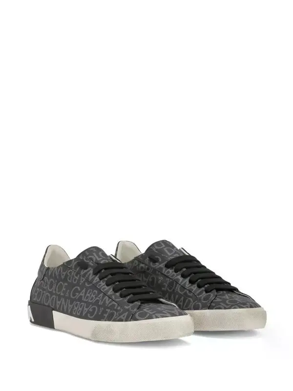 Dolce & Gabbana Portofino Logo Print Sneakers - Grey