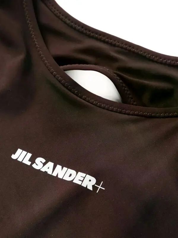 JIL SANDER Logo Print Open-back Swimsuit - Brown