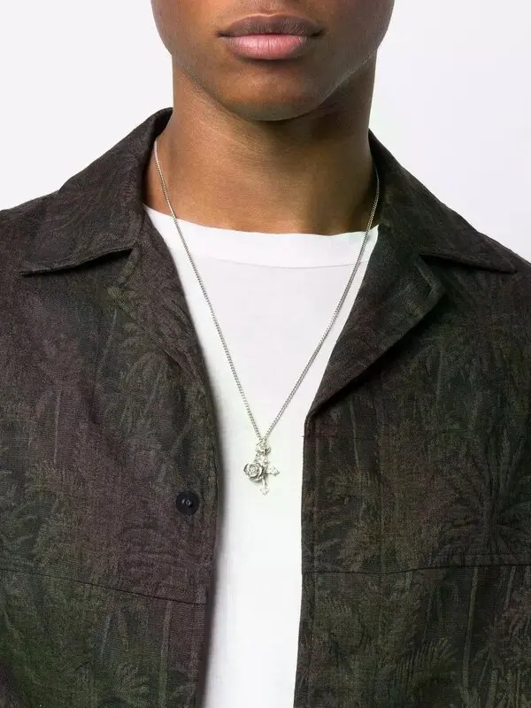 Emanuele Bicocchi Rose And Cross Pendant Necklace