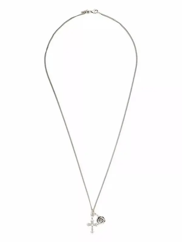 Emanuele Bicocchi Rose And Cross Pendant Necklace