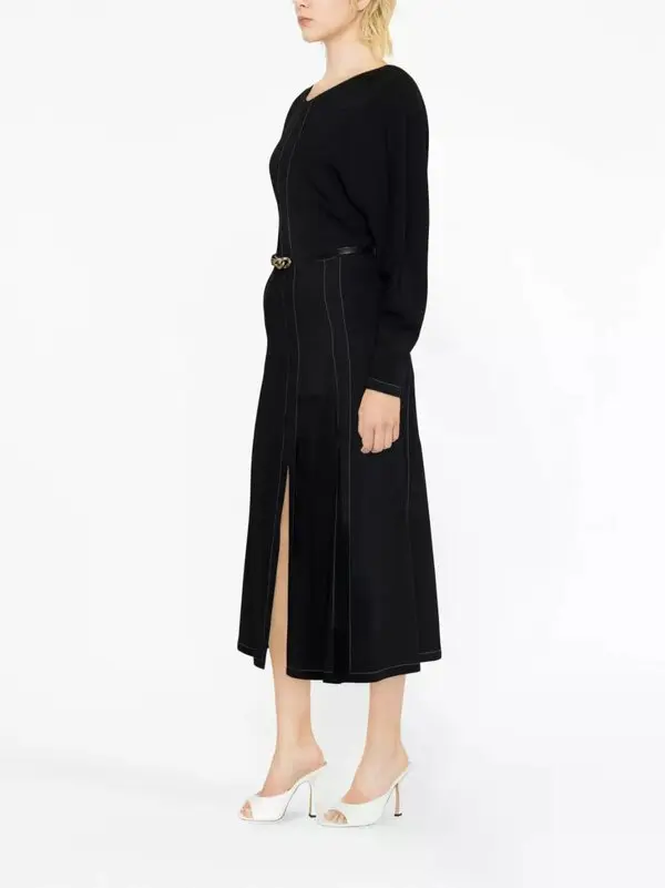 Stella McCartney Midi Skirt With Front Slit And Contrast Stitching