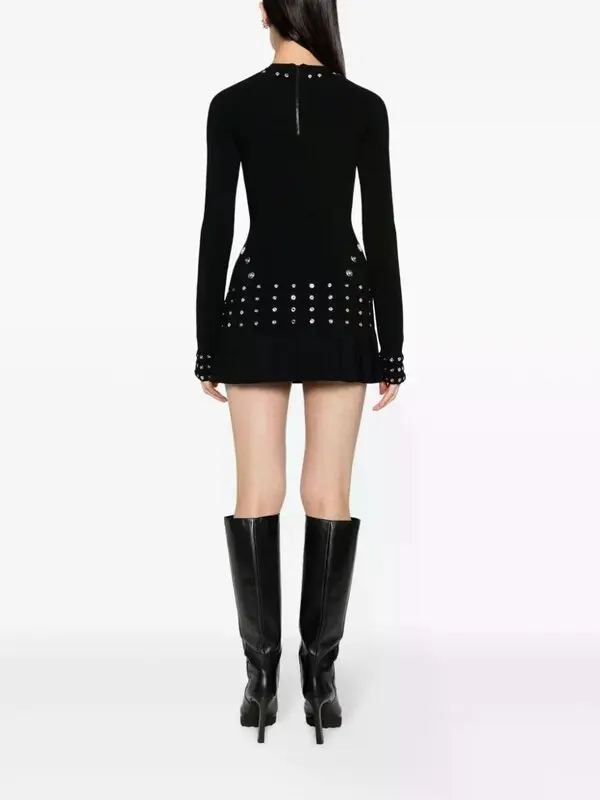 Off-White Eyelet-embellished Pleated Minidress - Black