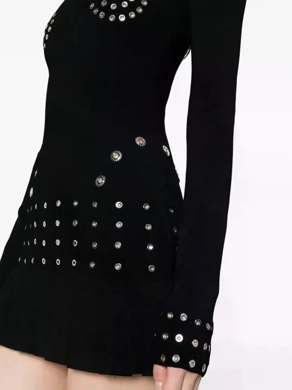 Off-White Eyelet-embellished Pleated Minidress - Black