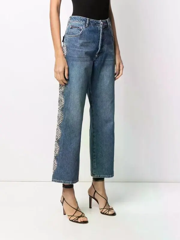 Philipp Plein Crystal Embellished Wide-leg Jeans