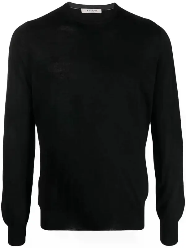 FILERIA Round Neck Fine Knit Virgin Wool Sweater - Black