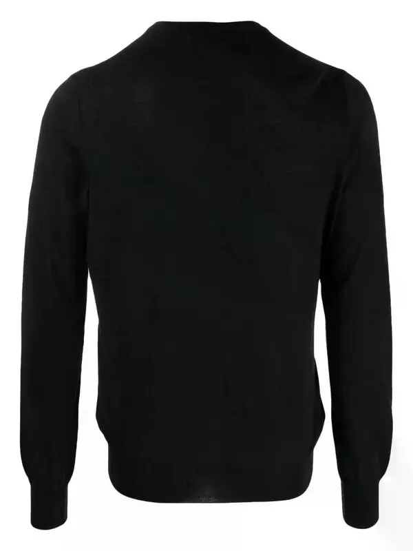 FILERIA Round Neck Fine Knit Virgin Wool Sweater - Black