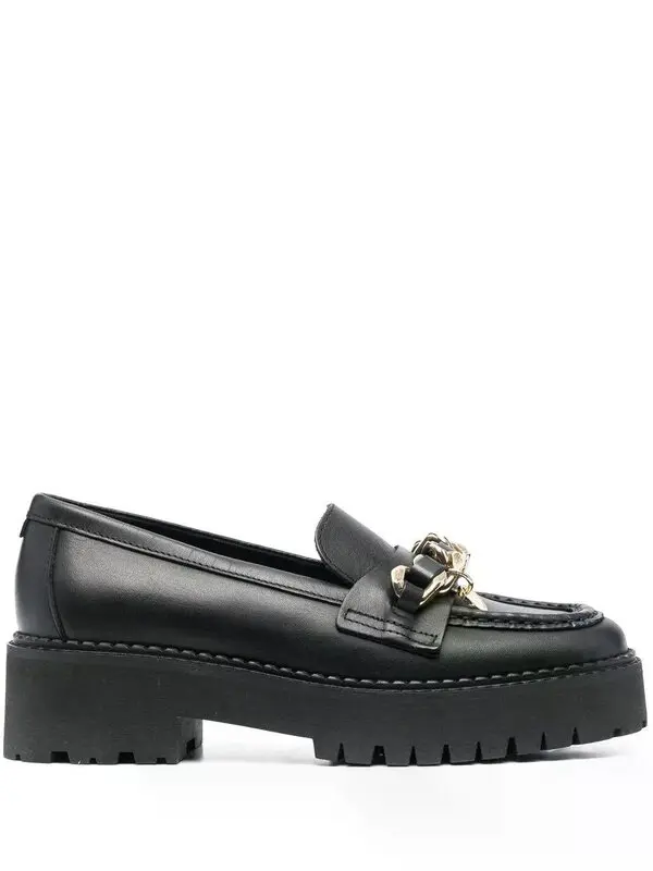 Tommy Hilfiger Calf Leather Chain-link Detail Loafers - Black