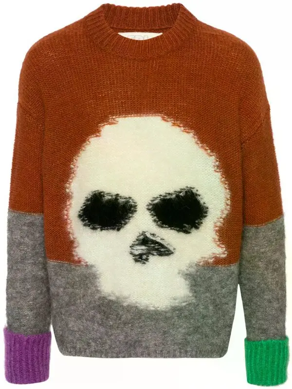 ERL Skull Intarsia-knit Sweater - Brown