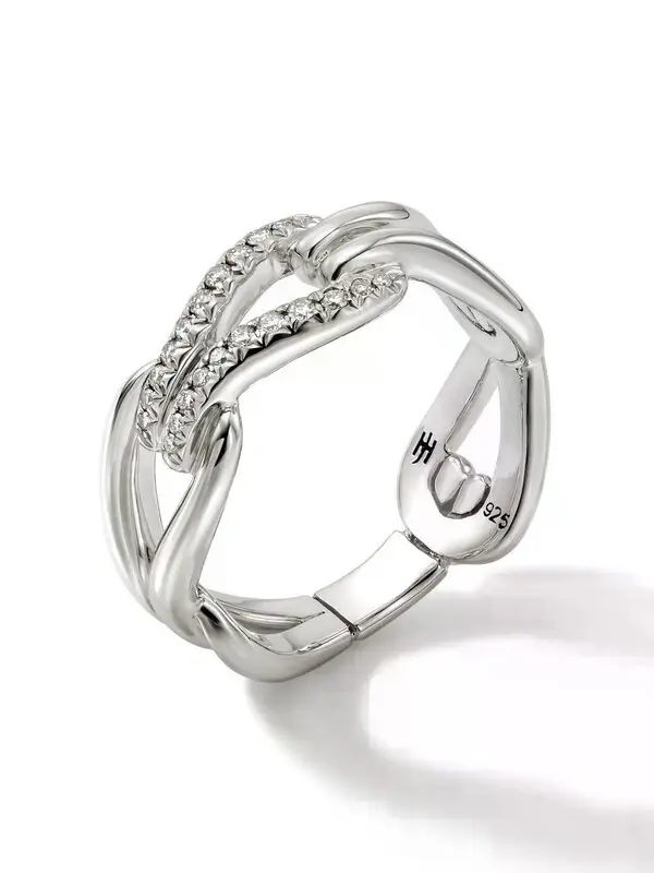 John Hardy Sterling Diamond Pavé Link Ring