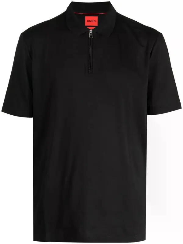 Hugo Half-zip Cotton Blend Polo Shirt - Black