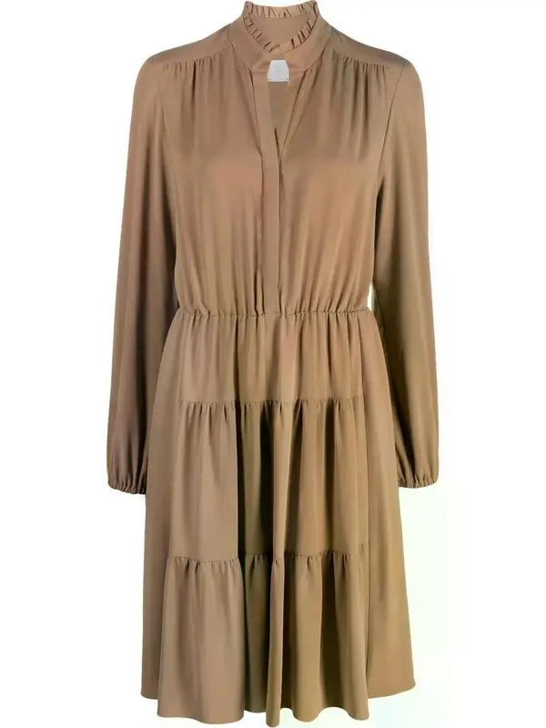 Eleventy Tiered Long-sleeved Dress In Camel - Brown