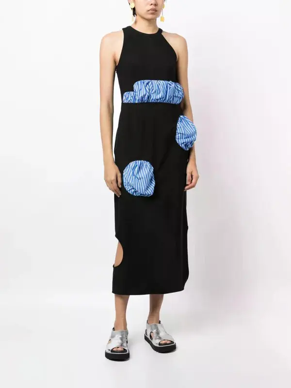 ENFOLD Halterneck Striped Panel Midi Dress