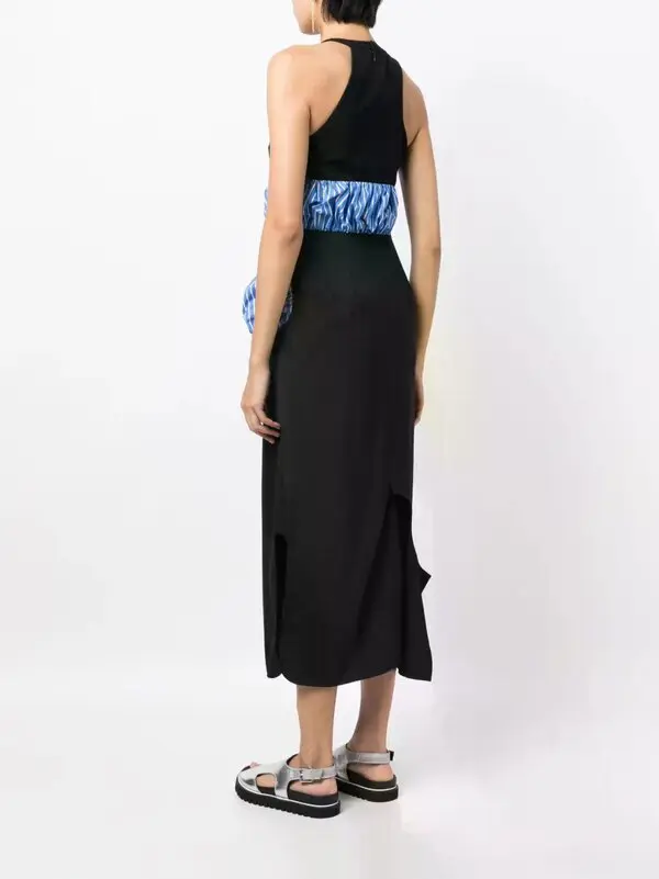 ENFOLD Halterneck Striped Panel Midi Dress