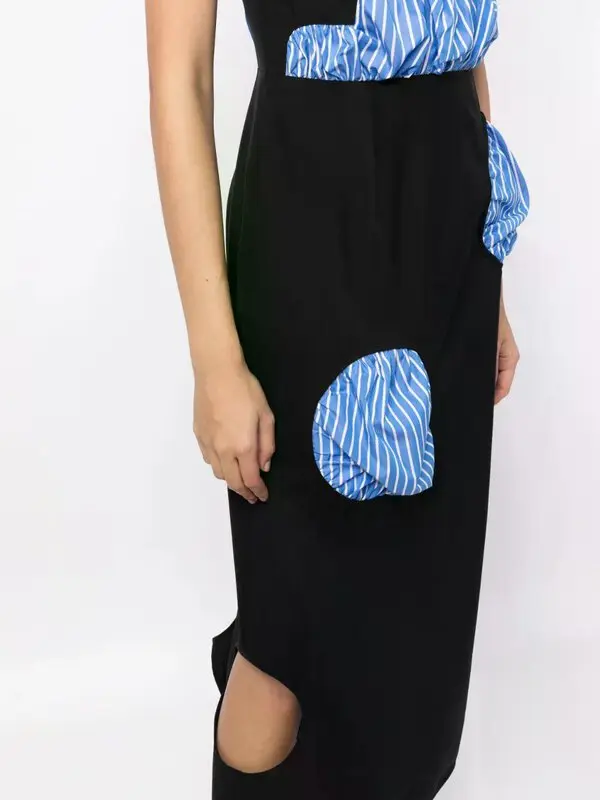 ENFOLD Halterneck Striped Panel Midi Dress
