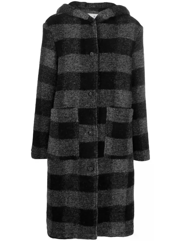 Woolrich Checked Hooded Wool-blend Coat - Black
