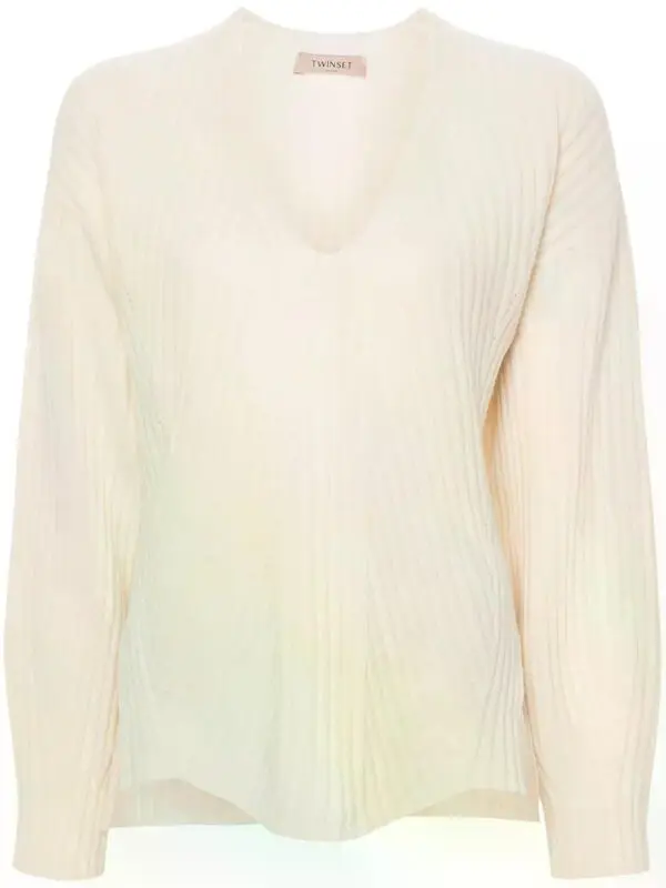 TWINSET Ribbed Wool-cashmere Blend V-neck Sweater
