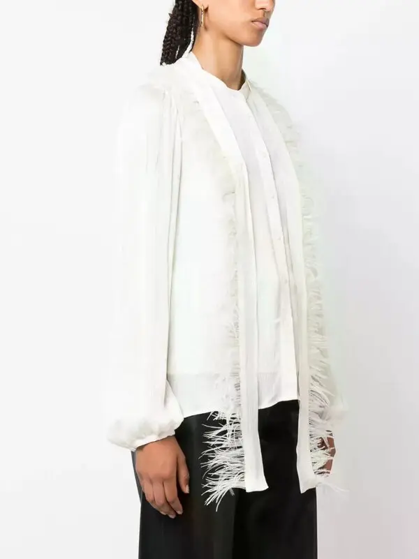 TWINSET Feather-trimmed Chiffon Blouse