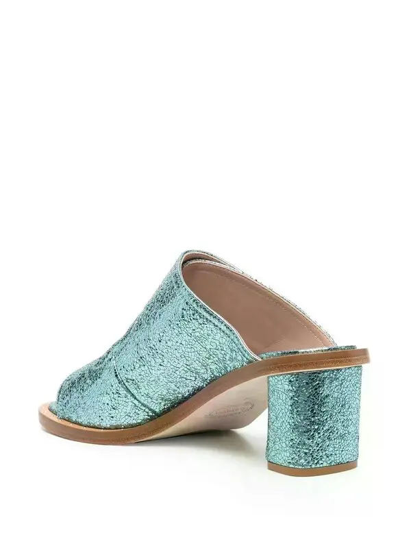 SCAROSSO Kristy Metallic Leather Block Heel Sandals - Green