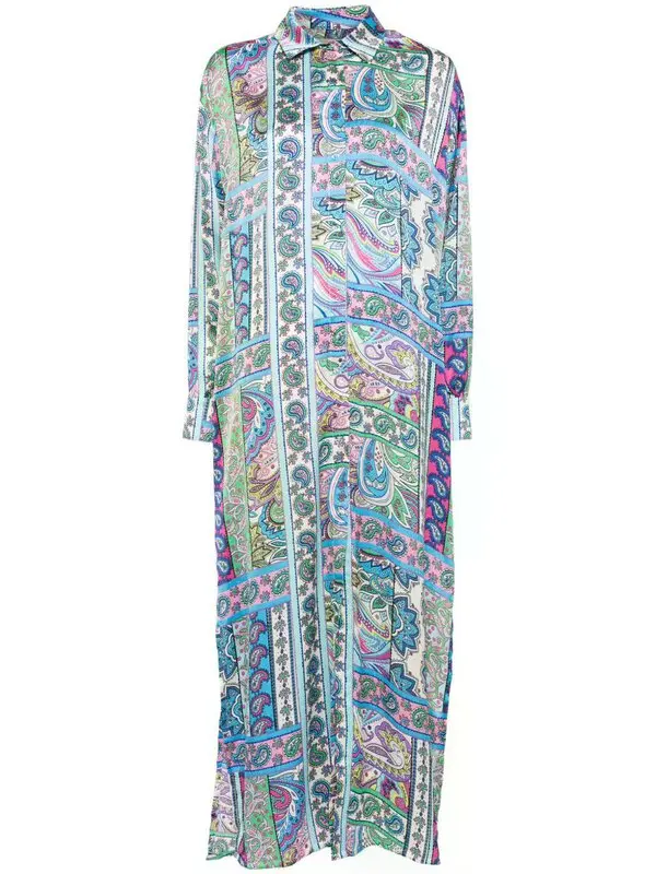 BAMBAH Graphic Print Button Down Maxi Dress - Blue