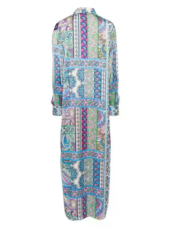 BAMBAH Graphic Print Button Down Maxi Dress - Blue