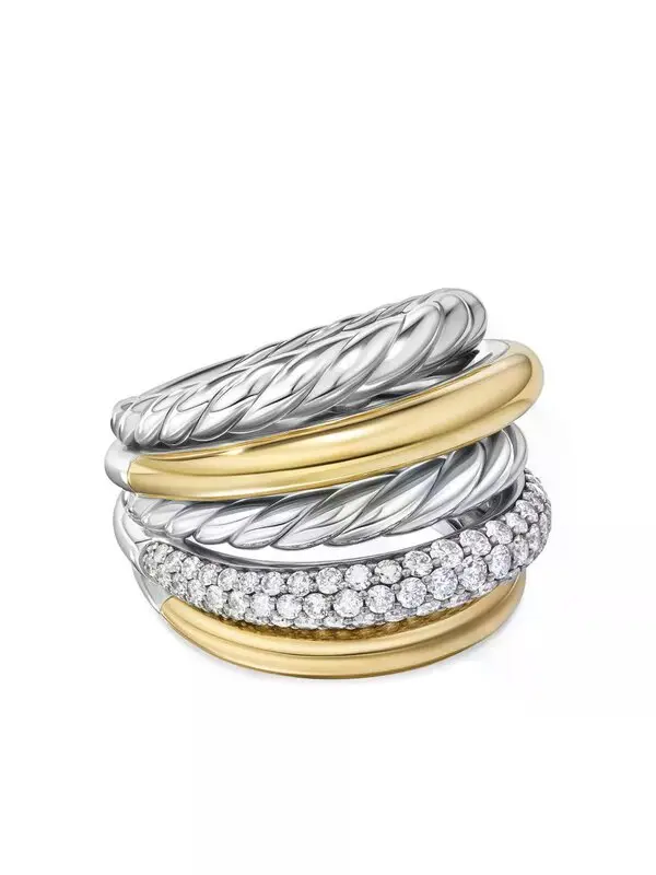 David Yurman 18kt Yellow Gold And Sterling Multi-row Diamond Ring - Silver