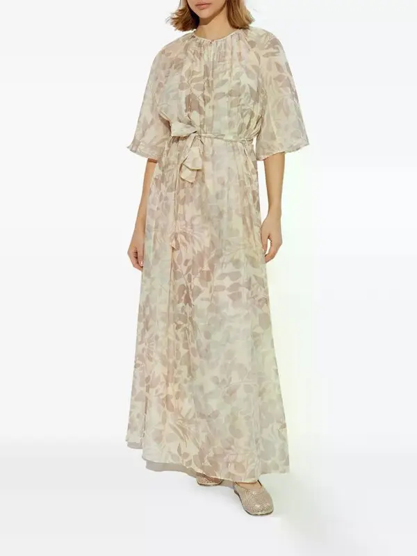 FORTE_FORTE Printed Maxi Dress With Belted Waist And Wide Sleeves