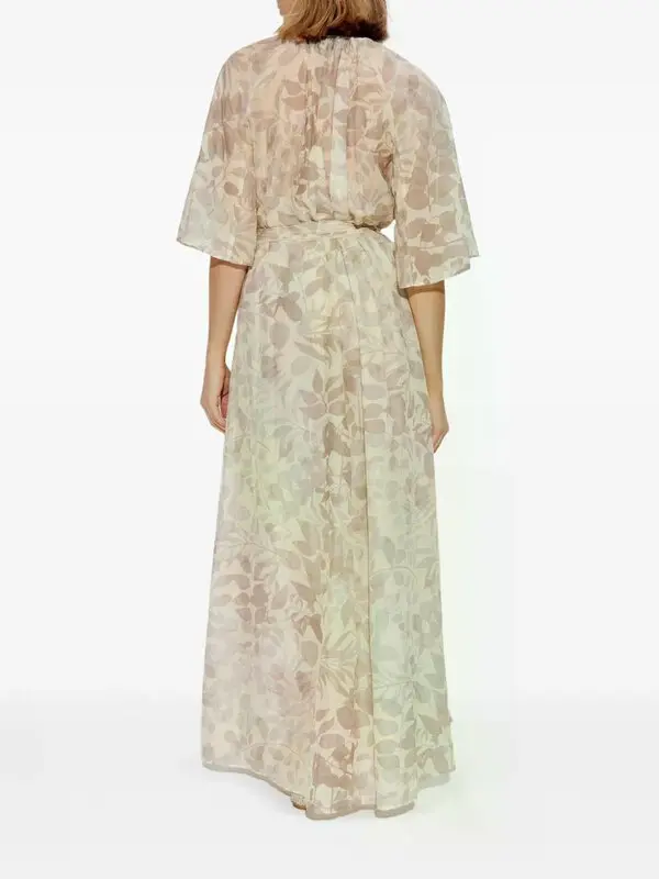 FORTE_FORTE Printed Maxi Dress With Belted Waist And Wide Sleeves