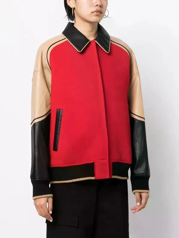 Goen.j Wool Bomber Jacket With Faux-leather Trim - Red