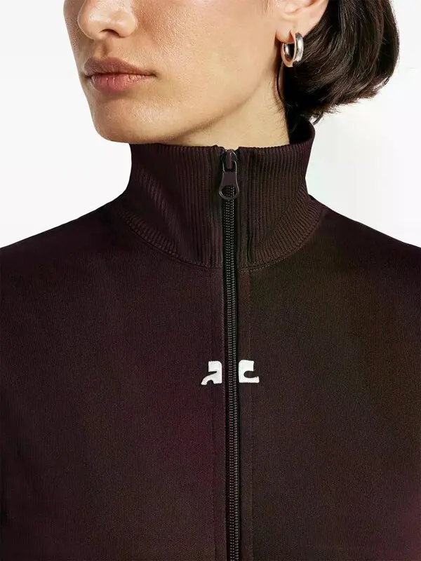 COURREGES High-neck Zip-up Technical Jersey Sweatshirt With Embroidered Logo