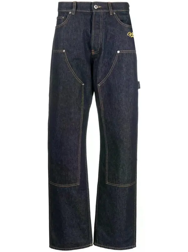 Off-White Contrast Stitching Straight Leg Jeans