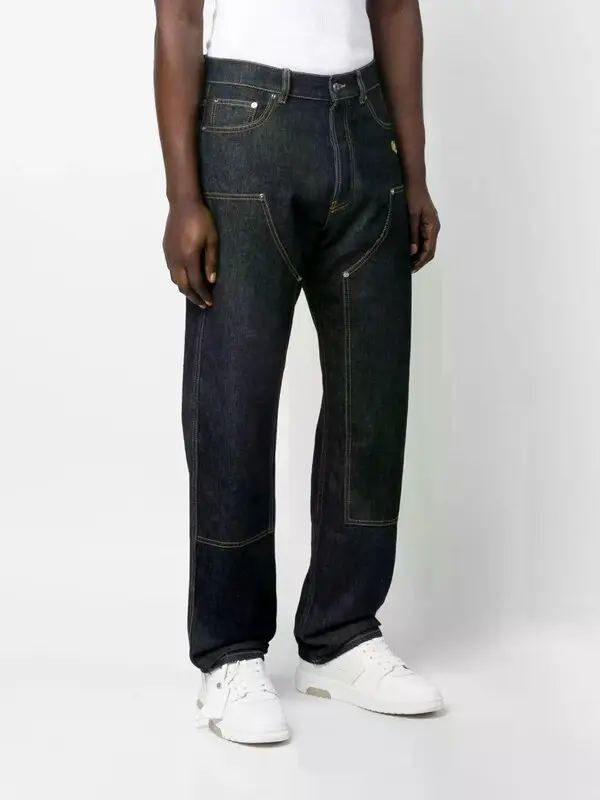 Off-White Contrast Stitching Straight Leg Jeans
