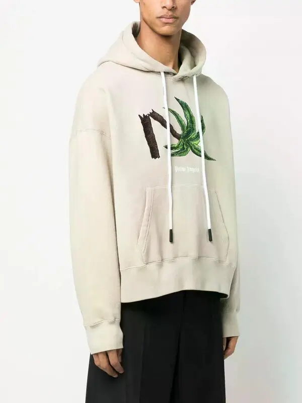 Palm Angels Broken Palm Cotton Hoodie - Neutrals