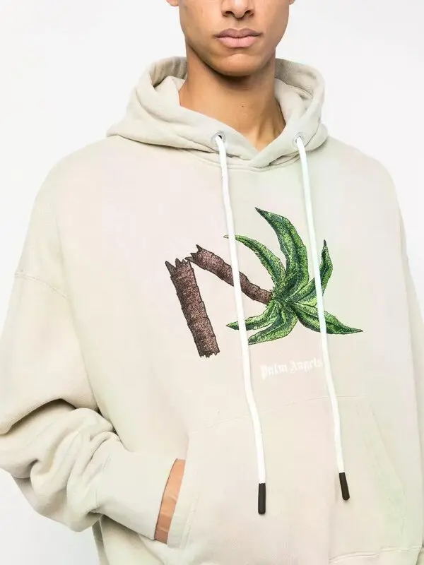 Palm Angels Broken Palm Cotton Hoodie - Neutrals