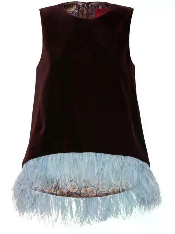 La DoubleJ La Scala Feather-trimmed Velvet Top