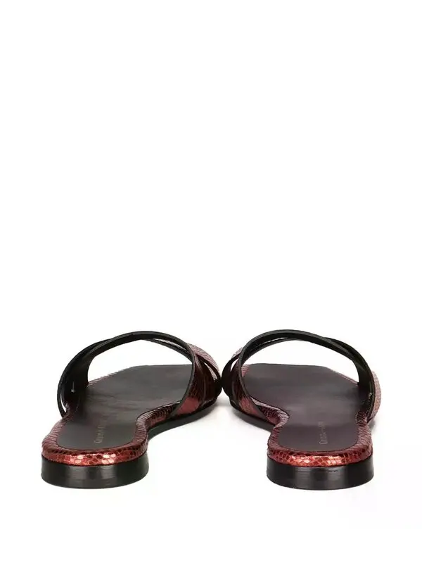 GIULIANO GALIANO Bordeaux Leather Slides With Snakeskin Effect - Red