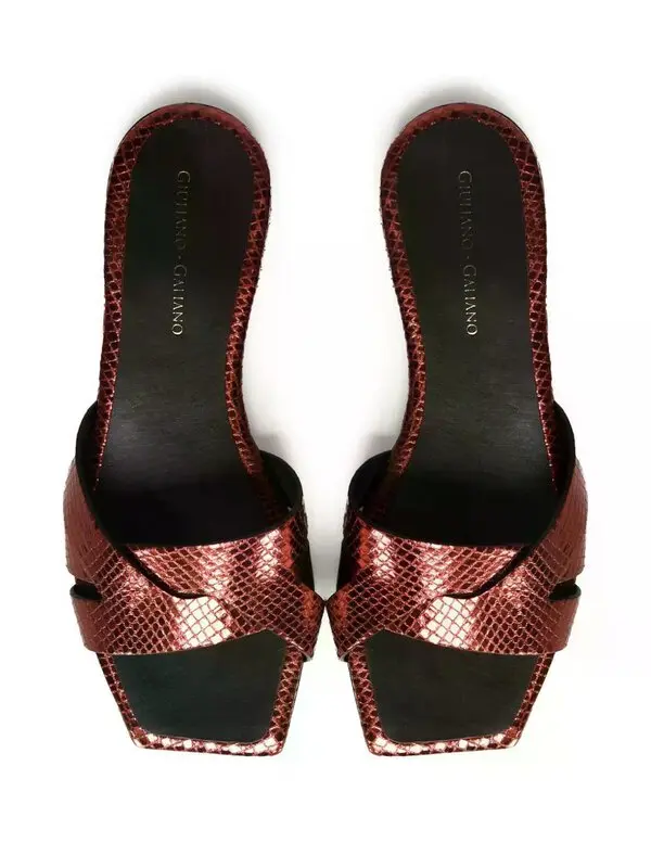 GIULIANO GALIANO Bordeaux Leather Slides With Snakeskin Effect - Red